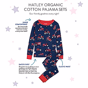 Hatley Boys Organic Cotton Long Sleeve Printed Pajamas, Red Farm Tractor, 8 Years
