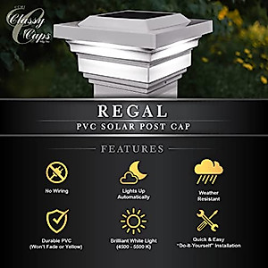 Classy Caps SL078W PVC Regal Solar Post Cap, 4" x 4", White