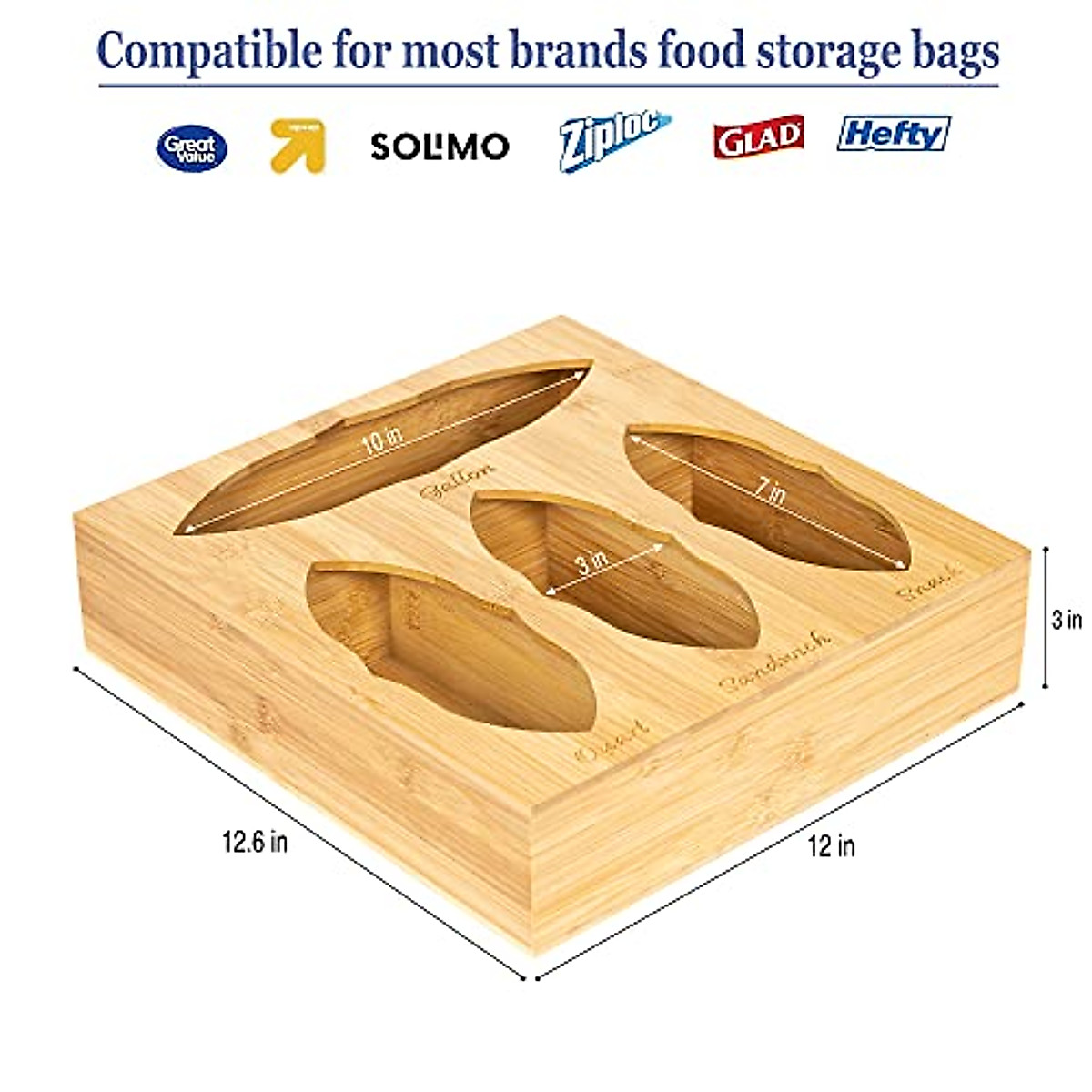Ziplock Bag Storage Organizer, Kitchen Organization, Drawer Organizer, Magnetic, Bamboo, Unique Design