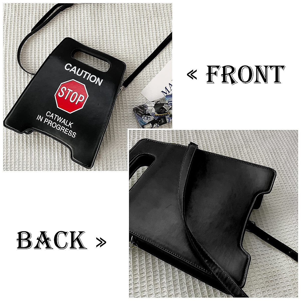 KUANG! Women Novelty Stop Sign Handbags Fashion Caution Catwalk in Progress Crossbody Bag Messenger Purse for Girls