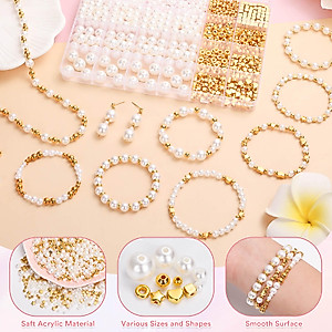 1290 Pieces Pearl Beads and Gold Spacer Beads for Bracelets Making, Assorted Gold Beads, Pearls for Bracelet Jewelry Making Kit