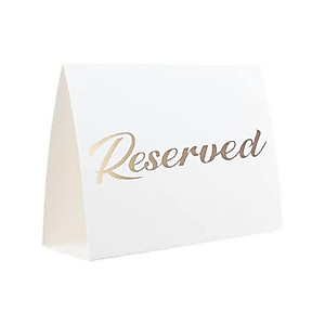 25 Pack Gold Reserved Table Cards for Wedding with Gold Foiled Letters- Seating Signs for Chairs Church Pews Double Sided Signs Tent Reservation Cards Celebration Accessories (Set of 25, White)