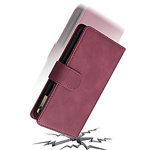 CHICASE Wallet Case for Galaxy S7 Edge,Samsung Galaxy S7 Edge Case,Leather Handbag Zipper Pocket Card Holder Slots Wrist Strap Flip Protective Phone Cover for Samsung Galaxy S7 Edge(Wine Red)