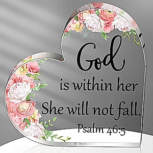 Christian Gifts for Women Inspirational Religious Gifts for Her Bible Verse Desk Decor God Is Within Her She Will Not Fall Acrylic Motivational Birthday Gift for Mom Sister Friend Coworker (Floral)