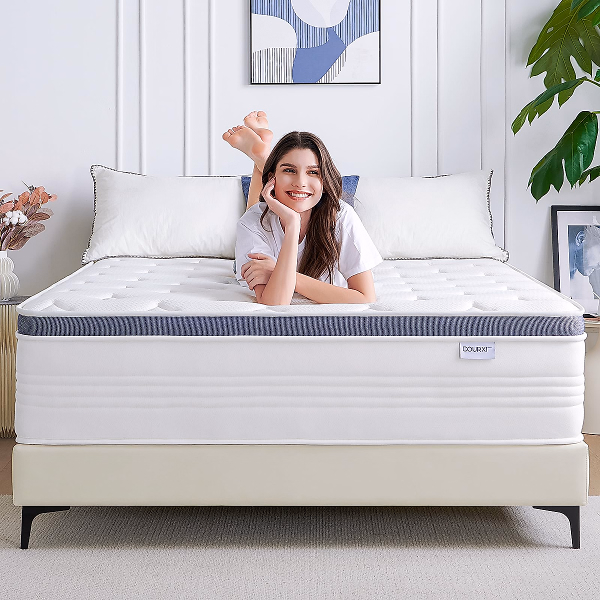 Dourxi Queen Size Mattresses, 14 Inch Queen Size Mattress in a Box with Gel Memory Foam, Individually Pocketed Springs for Pressure Relief and Back Pain Relief - Plush