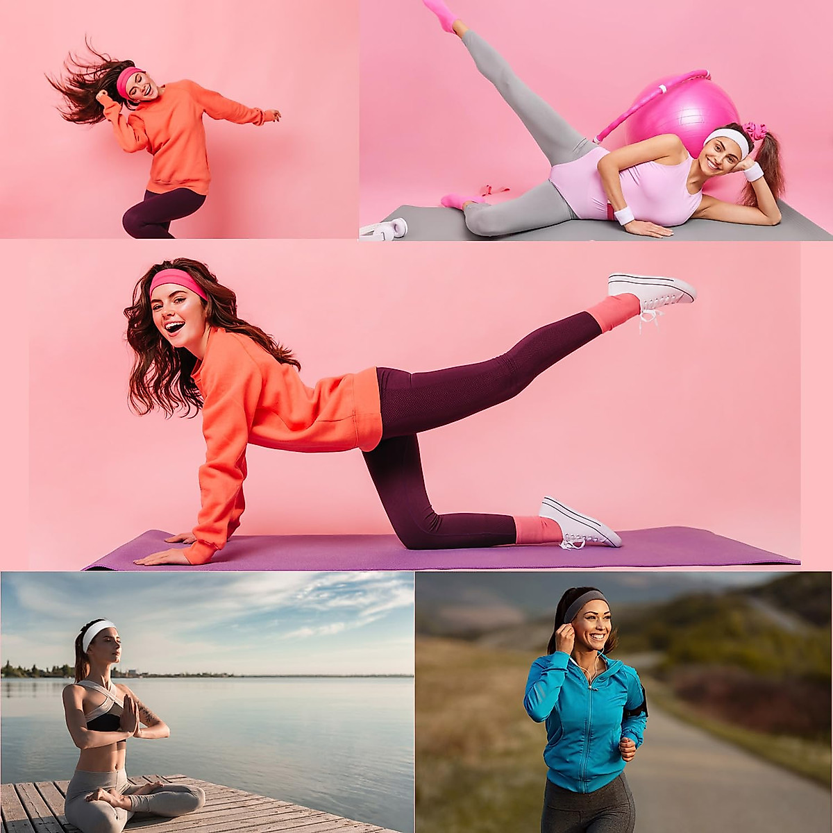 Leeven Headbands for Women 6 Pcs, Cotton Headbands, Soft Sweat Wicking Stretchy Headband for Unisex Girls Sports Yoga Running Working Qut (Combo 2)