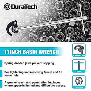 DURATECH 11-Inch Basin Wrench, Sink Wrench, Adjustable 3/8'' to 1-1/4'' Capacity Upgrade Jaw, for Tight Space