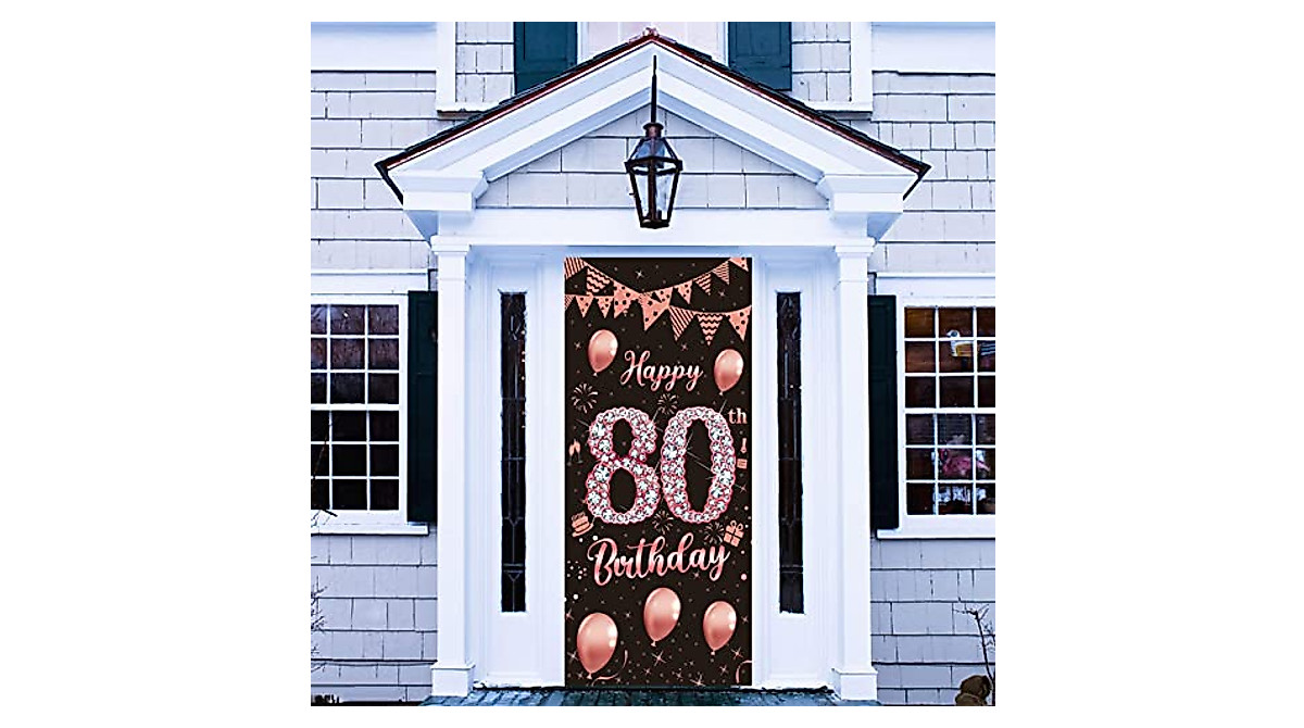 Rose Gold 80th Birthday Door Banner Decorations for Women