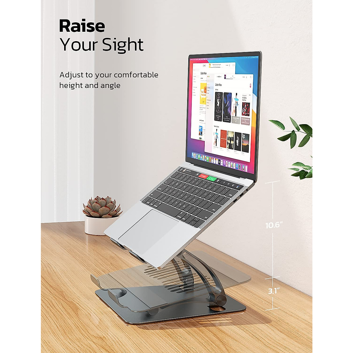 Nulaxy Adjustable Laptop Stand for Desk, Ergonomic Portable Laptop Stand Up to 10.6" with Heat-Vent, Laptop Riser Supports Upto 11Lbs, Compatible with MacBook Pro All Laptops 11-15.7"(Grey)