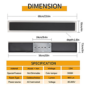 YAOWSZM Outdoor Wall Light LED Modern Outdoor Lights 12W Black Exterior Light Fixture 23.6in Acrylic Outdoor Sconce Lights IP65 for Porch Patio Garage Garden