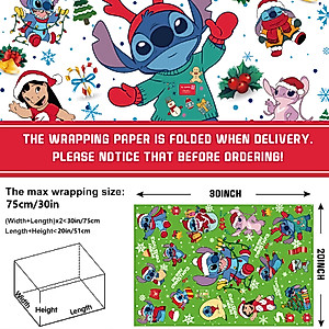 ANYMONYPF 12 Sheets Folded Christmas Wrapping Paper Stitchmas Gift Wrap Bulk Art Paper for Baby Shower Christmas Decorations Xmas Holiday Crafts Gift Packing, 20 x 30 Inch