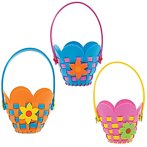 Baker Ross AT380 Flower Basket Weaving Kits - Pack of 4, Introductory Sewing for Beginners and for Kids Arts and Crafts Projects