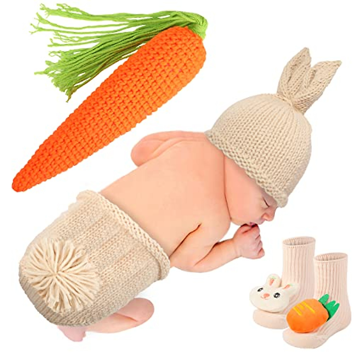 Easter Newborn Photography Prop Baby Boy Girl Photo Newborn Bunny Outfits Rabbit Hat Photoshoot Costume 0-6 Months(Rabbit)