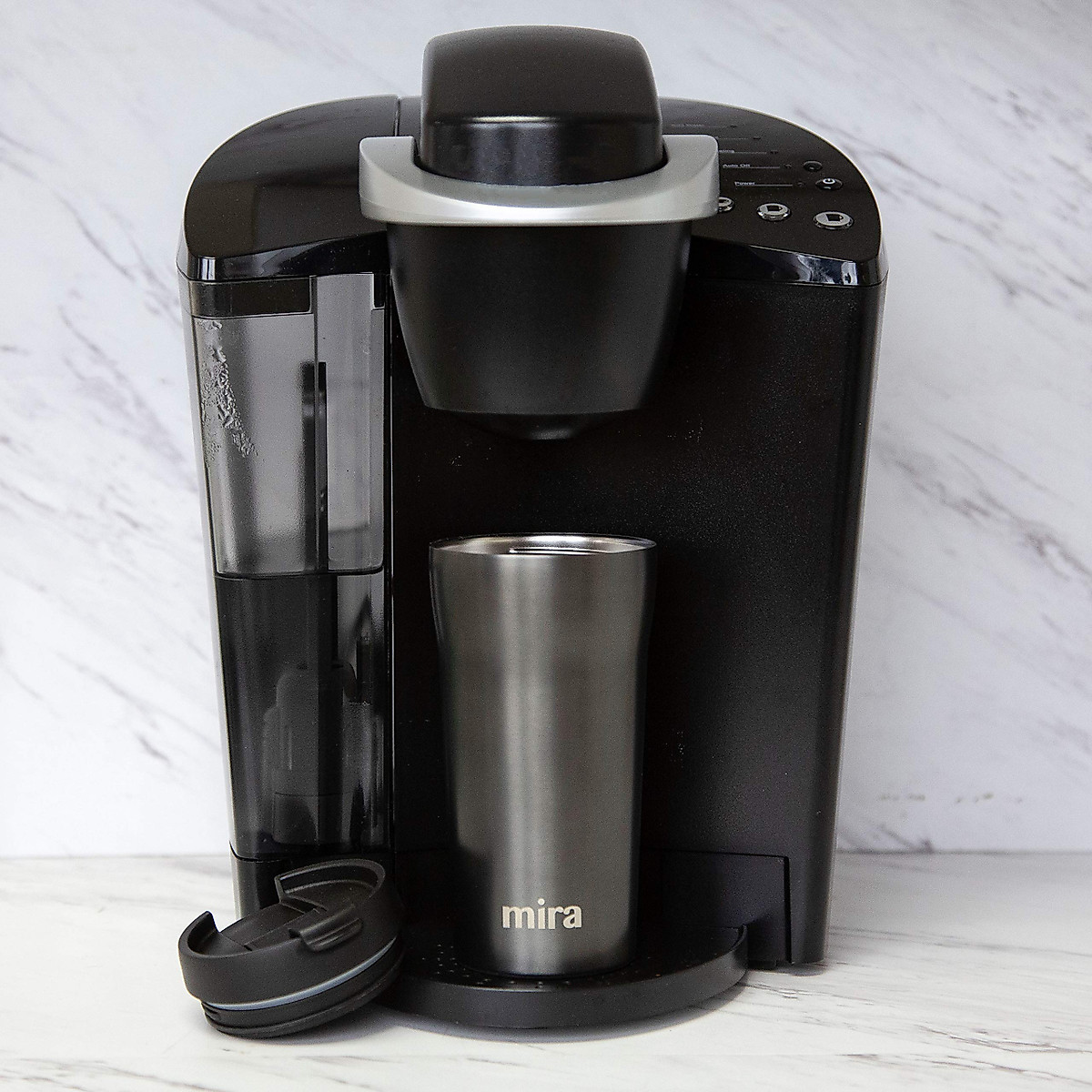 MIRA 16 oz Stainless Steel Insulated Travel Mug with lid - Spill Proof Vacuum Insulated Car Tumbler Cup for Coffee & Tea - Thermos Keeps Drinks Steaming Hot or Ice Cold - Gray Satin