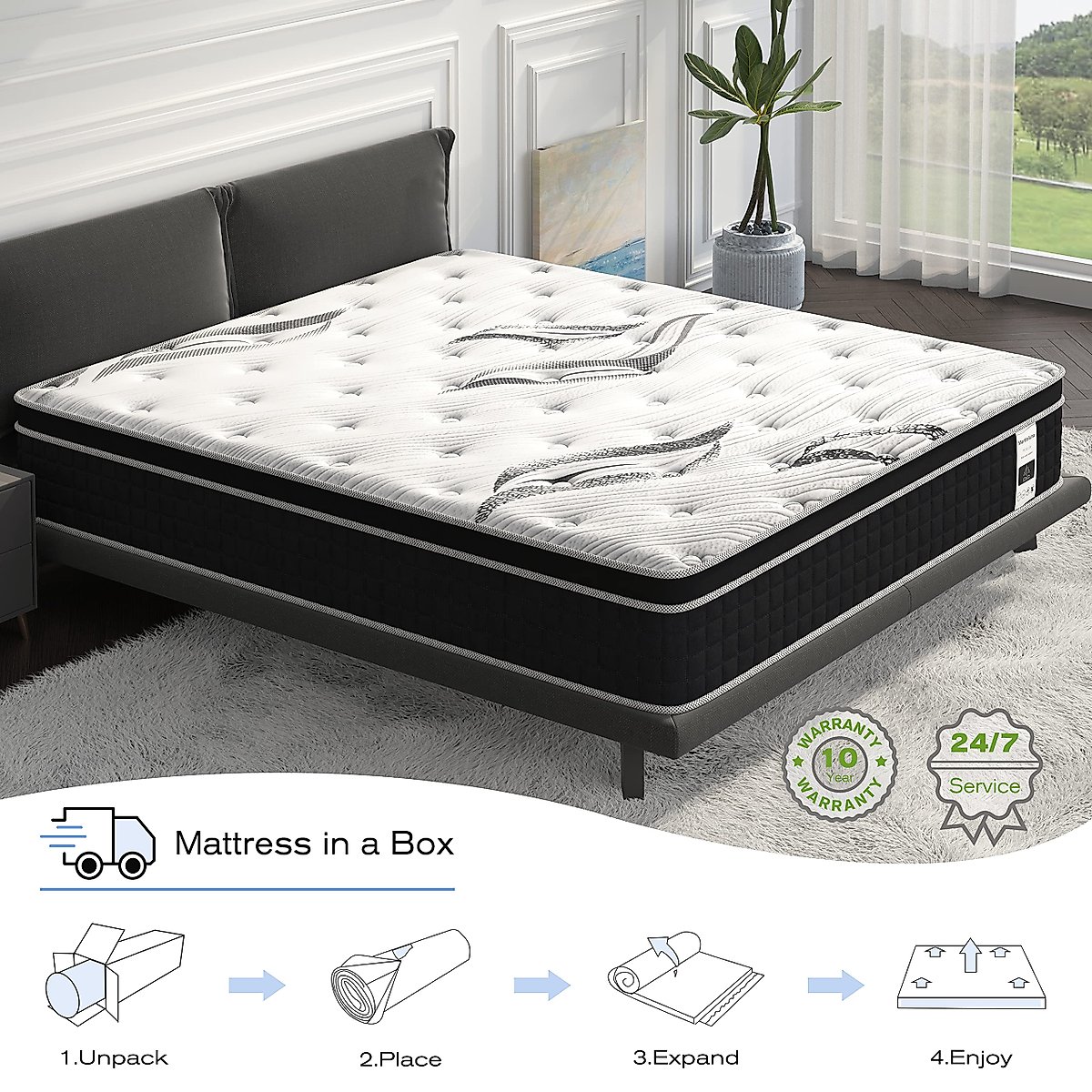 Martisiluna YM-QU 10.5 Inch Hybrid Gel Memory Foam Mattress in a Box with Individually Wrapped Coil Innerspring and Enhanced Edge Support, Twin