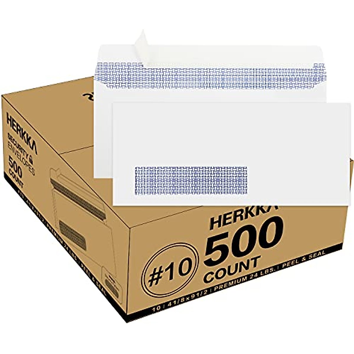 500#10 Single Left Window SELF Seal Security Envelopes, Designed for QuickBooks Invoices & Business Statements, Computer Printed Checks Peel and Seal Flap Number 10 Size 4-1/8 x 9-1/2 Inches, 24 LB