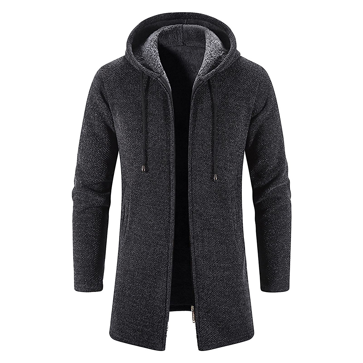 Men Long Open Front Cardigan Sweater Full Zip Knitted Hoodie Jacket Longline Hooded Cardigans Sweaters with Pockets (Dark Grey,X-Large)