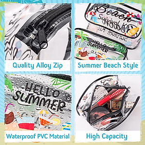 Y1tvei 2Pcs Summer Coconut Tree Beach Survival Kit Cosmetic Bag Clear PVC Plastic Transparent Makeup Toiletry Bag Portable Waterproof Seaside Travel Pouch Organizer with Zipper for Women Lady Coast