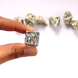 DDFE New Hollow Metal DND Dice 7Pcs Set for Dungeons and Dragons RPG MTG Table Games D&D Pathfinder Shadowrun and Math Teaching,d and d Game Dice with Gift Box,Great DND Gifts