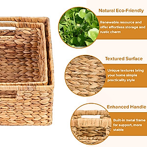 OEHID Wicker Baskets for Storage Water Hyacinth Storage Baskets Wicker Storage Basket, Large Wicker Basket Wicker Baskets for Shelves Pantry Baskets, Rectangular Storage Baskets with Handles, 2 Pack