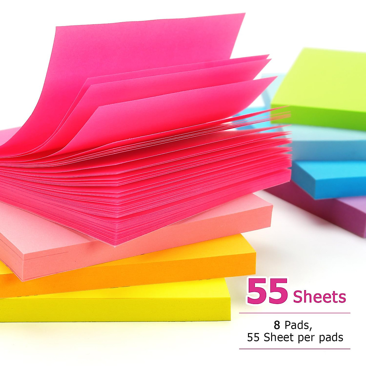 Early Buy Sticky Notes 8 Bright Color 8 Pads Self-Stick Notes 3 in x 3 in, 60 Sheets/Pad