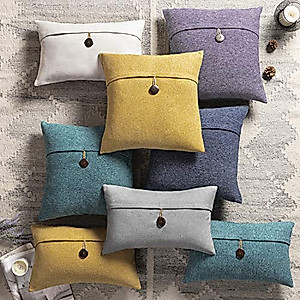 Phantoscope Pack of 2 Farmhouse Throw Pillow Covers Button Vintage Linen Solid Decorative Pillow Cover for Couch Bed and Chair Off White 18 x 18 inches 45 x 45 cm