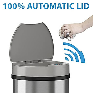 iTouchless 13 Gallon Semi-Round Extra-Wide Opening Sensor Touchless Trash Can with AC Adapter and Odor Control System, Stainless Steel Silver Garbage Bin