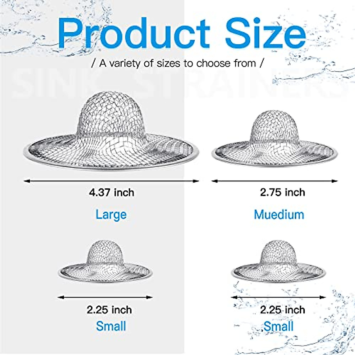 Maxware 4PCS Heavy Duty Stainless Steel Sink Strainer,Sink Basket Set, Fits Most Kitchen Sinks 4.5'', Bathroom Sinks 2.75'',Shower Drains