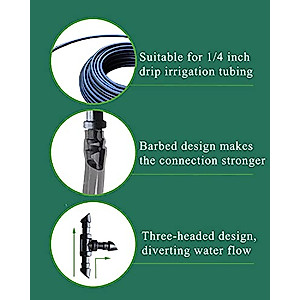 Irrigation Tubing Tee,Tee Connector for 1/4'' Drip Irrigation Tubing Parts drip Irrigation Fittings,Pack of 50