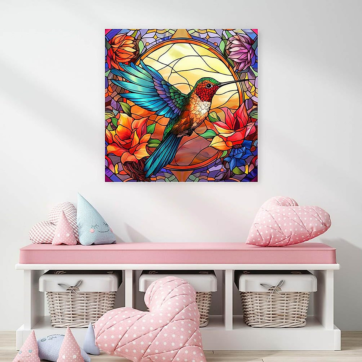 Hummingbird Diamond Painting Kits for Adults - Stained Glass Diamond Art Kits for Adults Beginner, DIY Full Drill Diamond Dots Paintings with Diamonds 5D Gem Art and Crafts Home Wall Decor 14x14inch