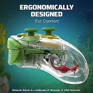 PDP REALMz™ Wireless Nintendo Switch Pro Controller, Customizable LED, 40 Hour Rechargeable Battery Power, 30 Foot Connection, Officially Licensed by Nintendo: Pikmin Clover Patch (Green)