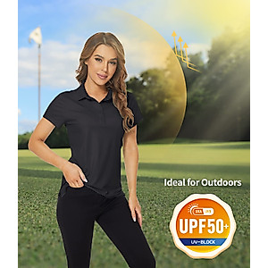 TACVASEN Womens Quick Dry Golf Polo Shirt Short Sleeve Sun Protection Shirts for Women Running Shirts Athletic Shirts Tops Black
