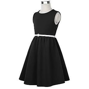 GRACE KARIN Girls Retro Floral Print Swing Dresses with Belt (12-13 Years, Black)