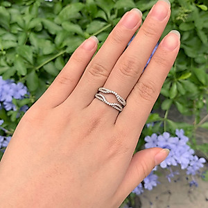 SHELOVES Womens 925 Sterling Silver Engagement Ring Enhancer Round White AAAAA CZ Infinity Wrap Guard Rings Sz 7