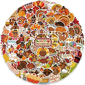 100 Pcs Thanksgiving Stickers Pack Pumpkin Fall Sticker Decals Waterproof Cute Aesthetic Stickers for Kids Aldults Teens Thanksgiving Day Decoration Gifts