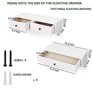 Emfogo Floating Shelf with Drawer Small Rustic Wood Wall Shelves for Storing and Displaying Multiuse Shelf Pack of 2