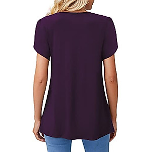 DILIUXING Womens Tops Crew Neck Short Sleeve Shirts Summer Casual Solid Tunic Tshirt, Purple, XX-Large