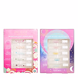 Pacifica Beauty | Clean Perfume Sampler Set | Parfum Discovery Kit | Island Vanilla, Dream Moon Fragrance | Travel Size Mini Spray Perfume | Natural + Essential Oils | 10 scents | Vegan & Cruelty Free