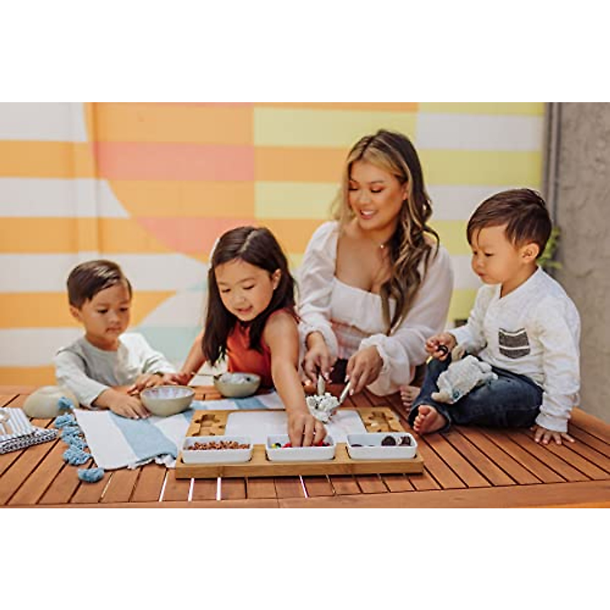 TOSCANA - a Picnic Time brand Parlor Ice Cream Mixing Set, Ice Cream Mixing Kit with Marble Ice Cream Slab and Mixing Spades, (Bamboo & Marble)