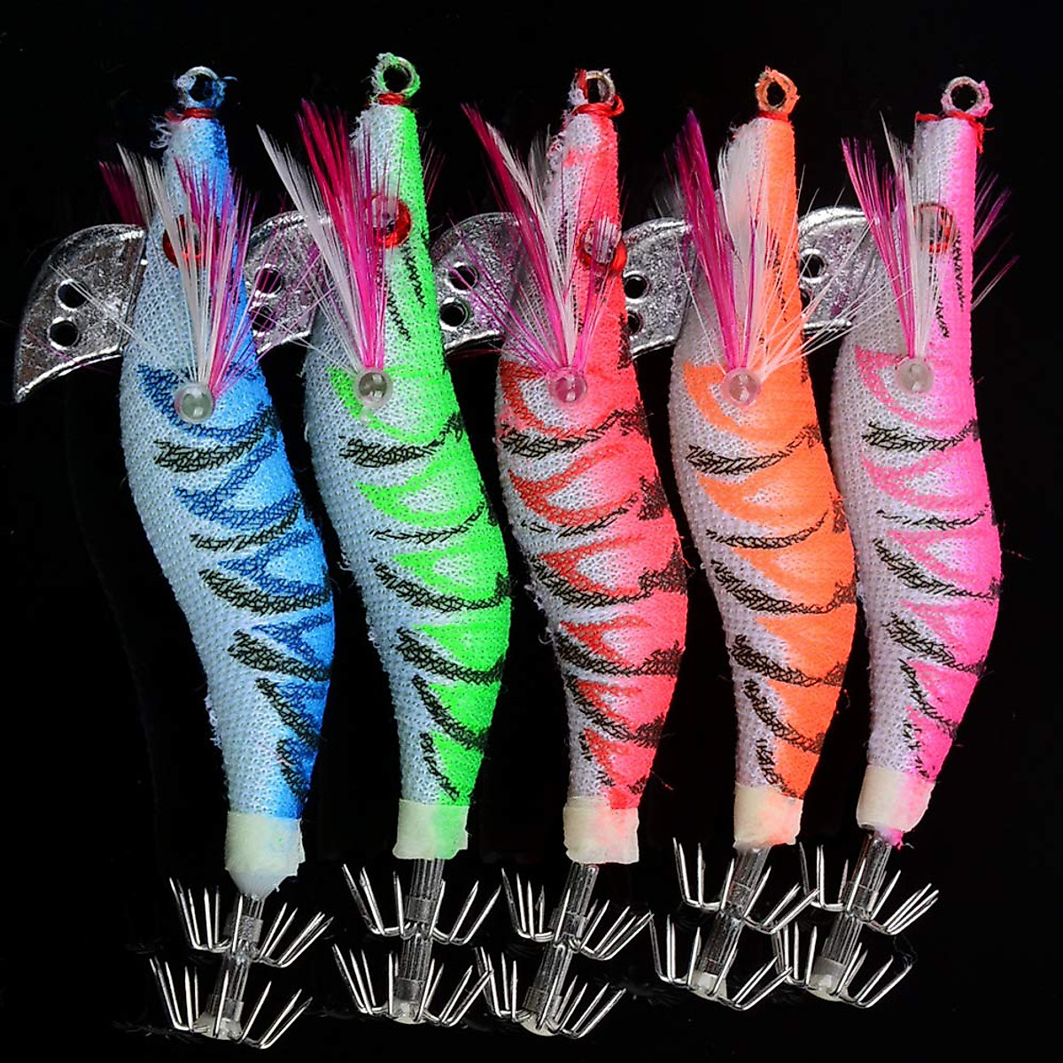 Fishing Lure 5pcs 8cm 7.2g Lifelike 3D Eyes Luminous Saltwater Hard Accessory Tackle Bass Bait Artificial Shrimp Freshwater Sinking Squid Jigs Bright olors