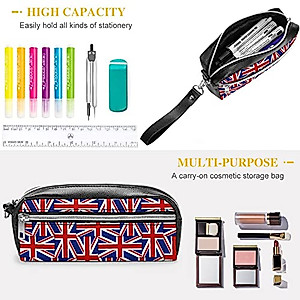 British Flag Pattern Pen Pouch Makeup Organizer Cosmetic Handbag with Lanyard Large Capacity Bag Portable Gift for Office Travel