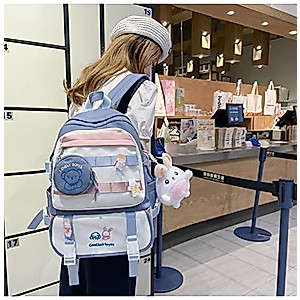 ZFOFLIK Kawaii Backpack with Cute Pin and Accessories Japanese Backpack for School Bags for Girls Bookbags for Women-blue