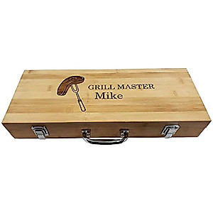 Personalized BBQ Grilling Set with 5 Tools, Laser Engraved with Designs and Names, Grillmaster