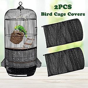 ZOCONE 2 PCS Adjustable Bird Cage Net Cover, Bird Seed Guards & Catchers, Starry Stretchy Adjustable Drawstring Bird Cage Mesh Net Cover, Round Square Birdcage Skirt (Black)