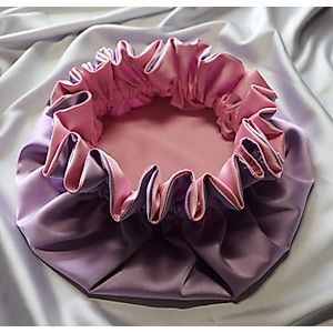 AKISS Reversible Satin Silk Sleep Hair Bonnet for Newborn Baby Girl Boy (Taffy/Lavender, 1~3 M)