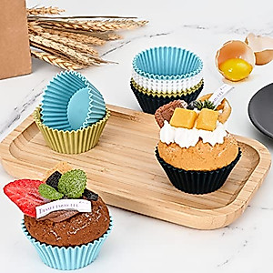 Elyum 12 Pack Silicone Cupcake Liners, Silicone Baking Cups Muffin Cups Reusable Cupcake Wrappers for Cake Balls, Muffins, Cupcakes Candies Mold, Natural Colors