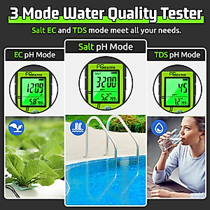 HOICATED Digital Pool Salt Tester for Swimming Pool Large Simultaneous Screen Salinity pH Meter for Koi Pond Aquarium Fish Tank Hot Tub EC Tester for Indoor Garden Hydroponics Water Quality Tester