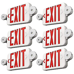 FREELICHT 6 Pack Exit Sign with Emergency Lights, Two LED Adjustable Head Emergency Exit Light with Battery, Exit Sign for Business
