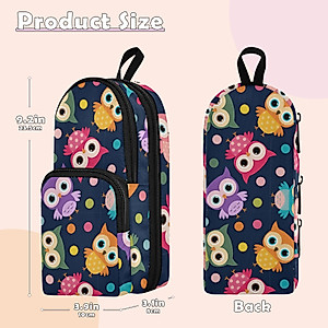 Polka Dot Owls Pencil Case Big Capacity Pencil Pouch for Girls Boys Large Storage Pen Bag with Zipper for Office College School Travel Adults Women