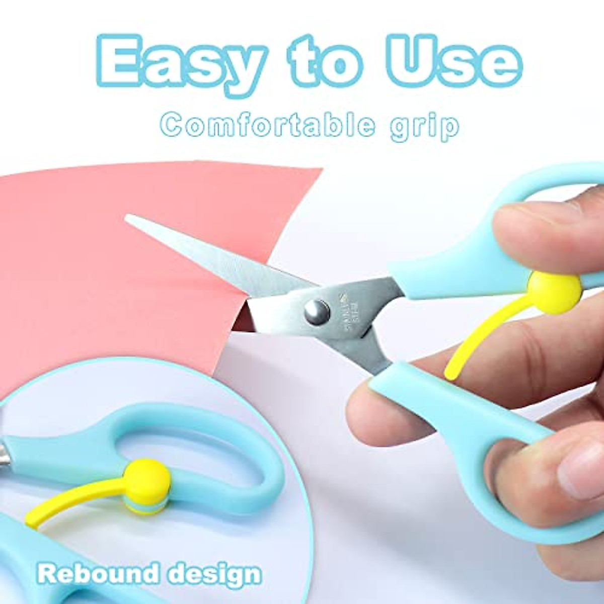 Sonuimy Kid-Friendly Craft Scissors for Age 4-8, 5.5” Toddler Safety Kids Scissors With Cover, Blunt Tip Small Spring Loaded Scissors, Suitable for Child Student School Art Paper Scrapbooking Project